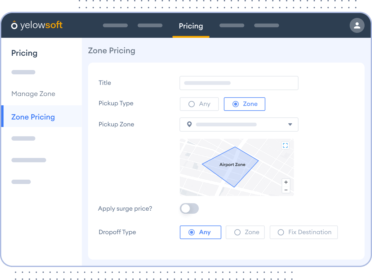 Dynamic Pricing and Fare Management - Yelowsoft Admin Panel